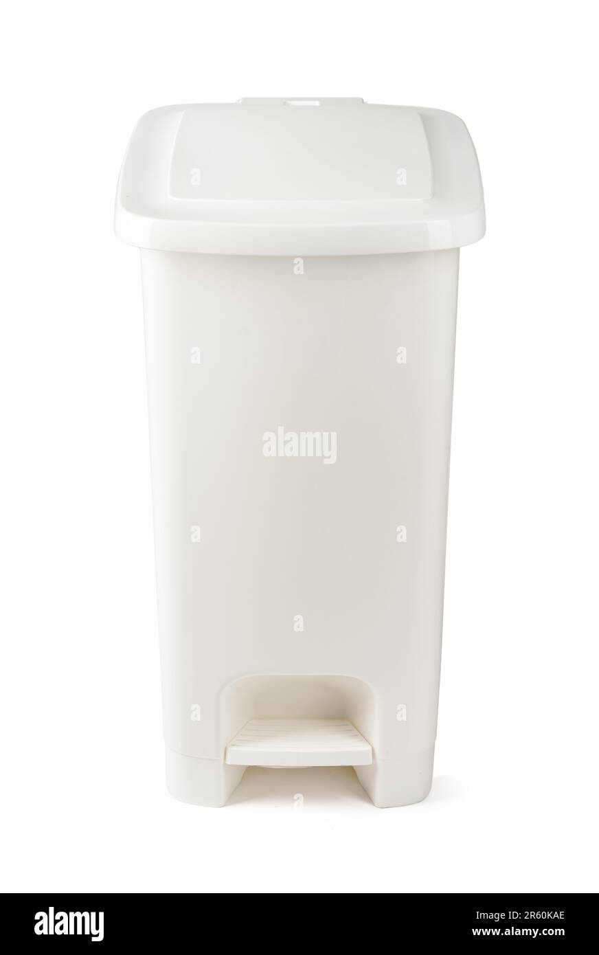 White plastic waste bin isolated on white Stock Photo - Alamy