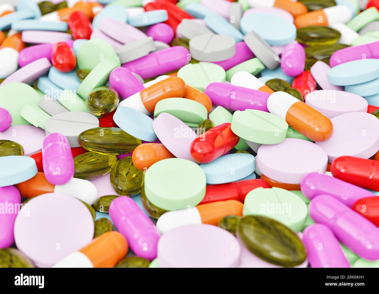 Pills, different types and colors. Render 3D Stock Photo - Alamy
