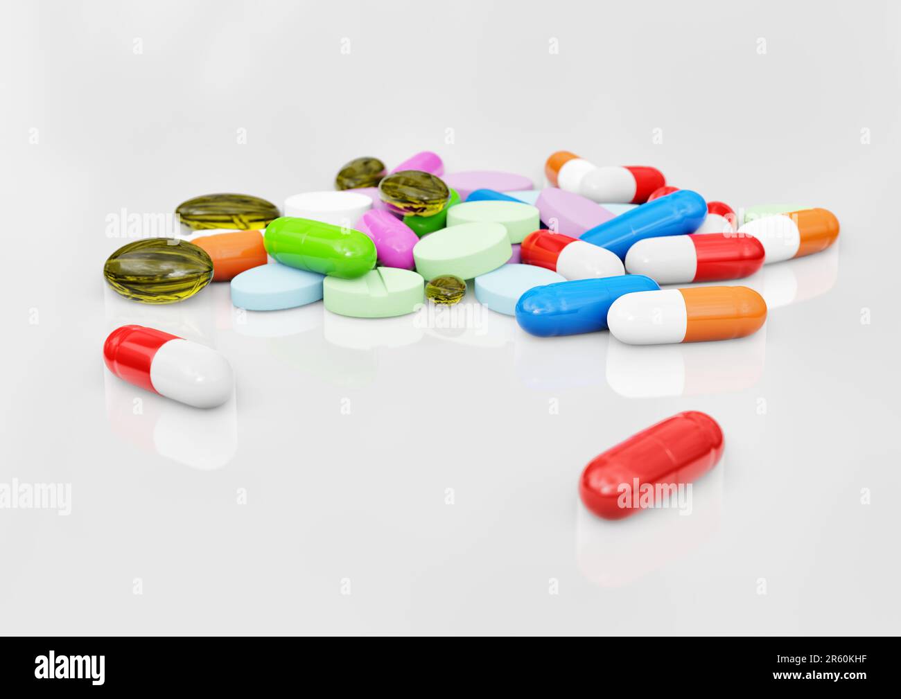 Scattered pills different types and colours. Render 3D Stock Photo - Alamy