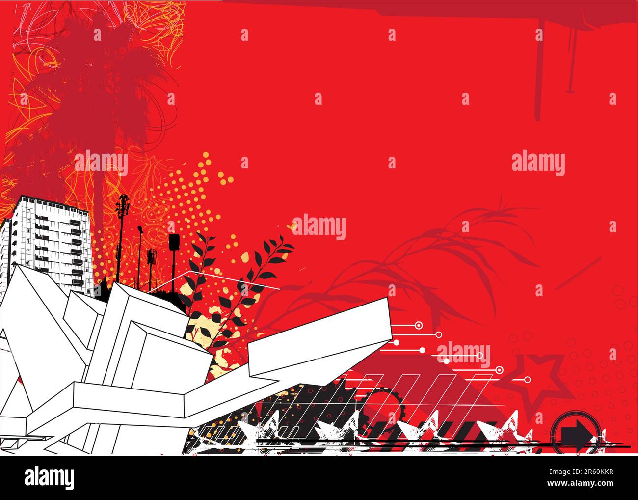 Vector illustration of red urban background with grunge stained Design ...