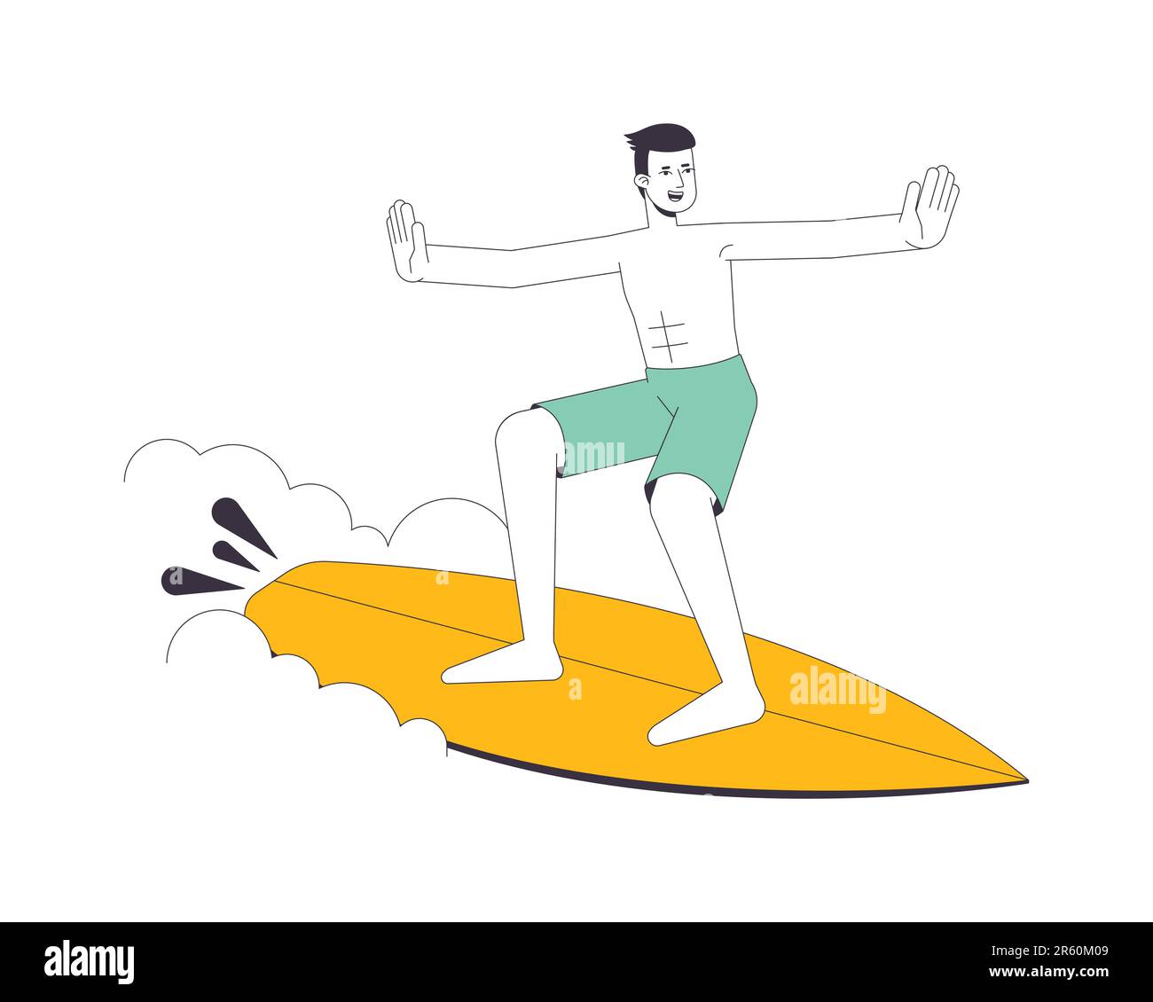 Surfer man on wave flat line vector spot illustration Stock Vector ...