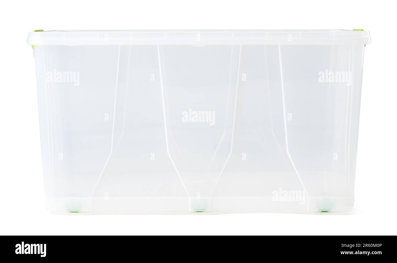 Transparent plastic box isolated on white background Stock Photo - Alamy