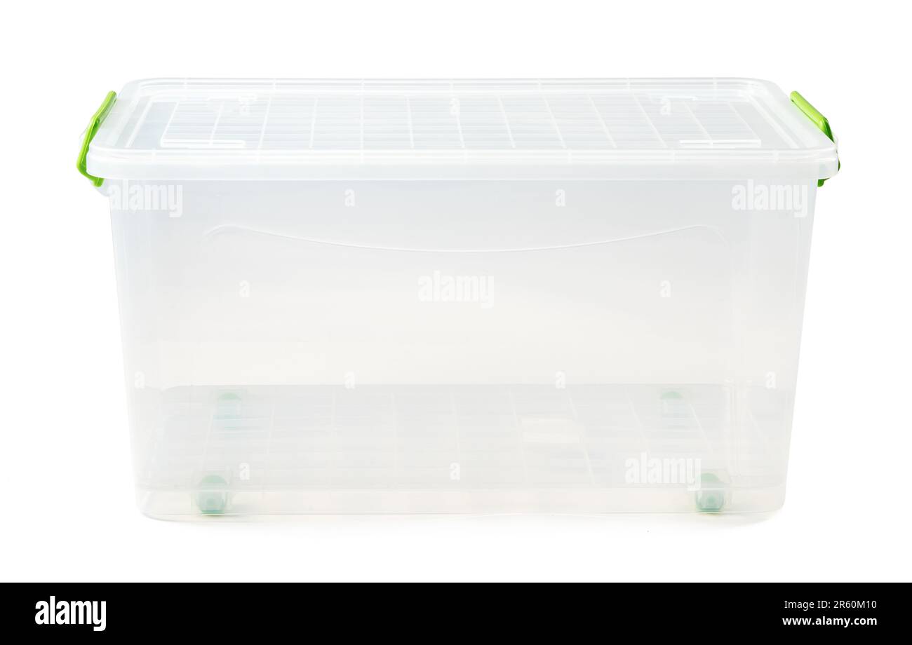 Transparent plastic box isolated on white background Stock Photo - Alamy