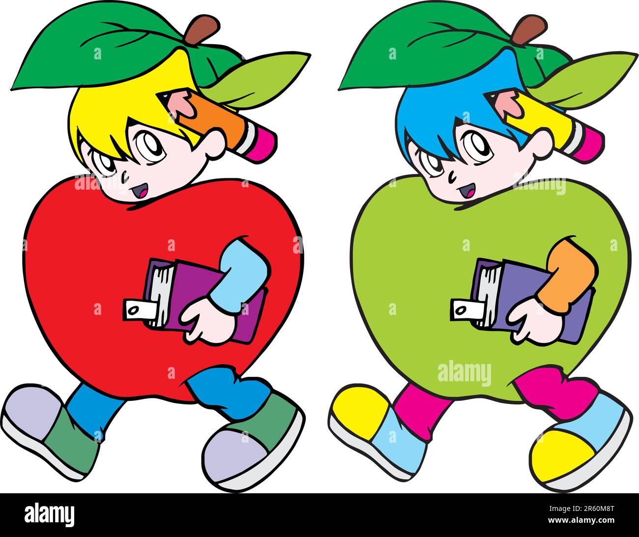 a vector illustration of a boy wearing an apple costume Stock Vector ...