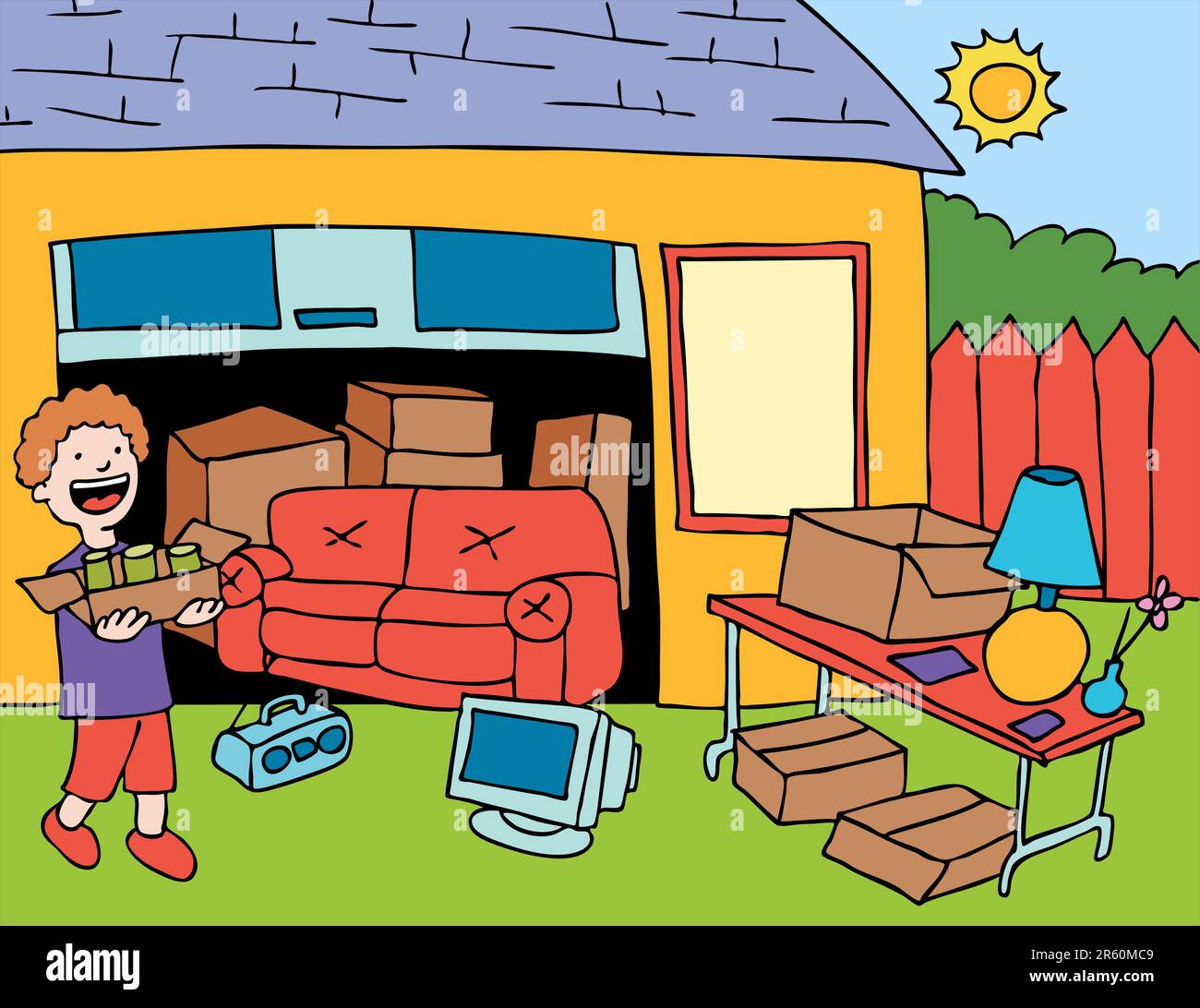 Cartoon image of person getting ready for a garage sale Stock Vector ...
