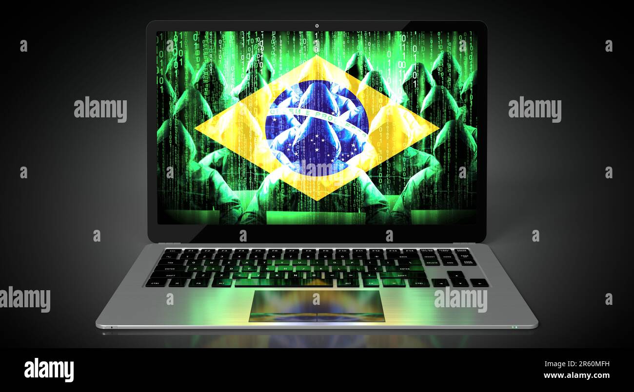 Brazil - country flag and hackers on laptop screen - cyber attack ...