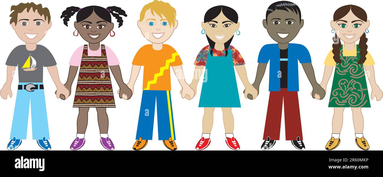 Vector of Six Kids from around the world holding hands in unity ...