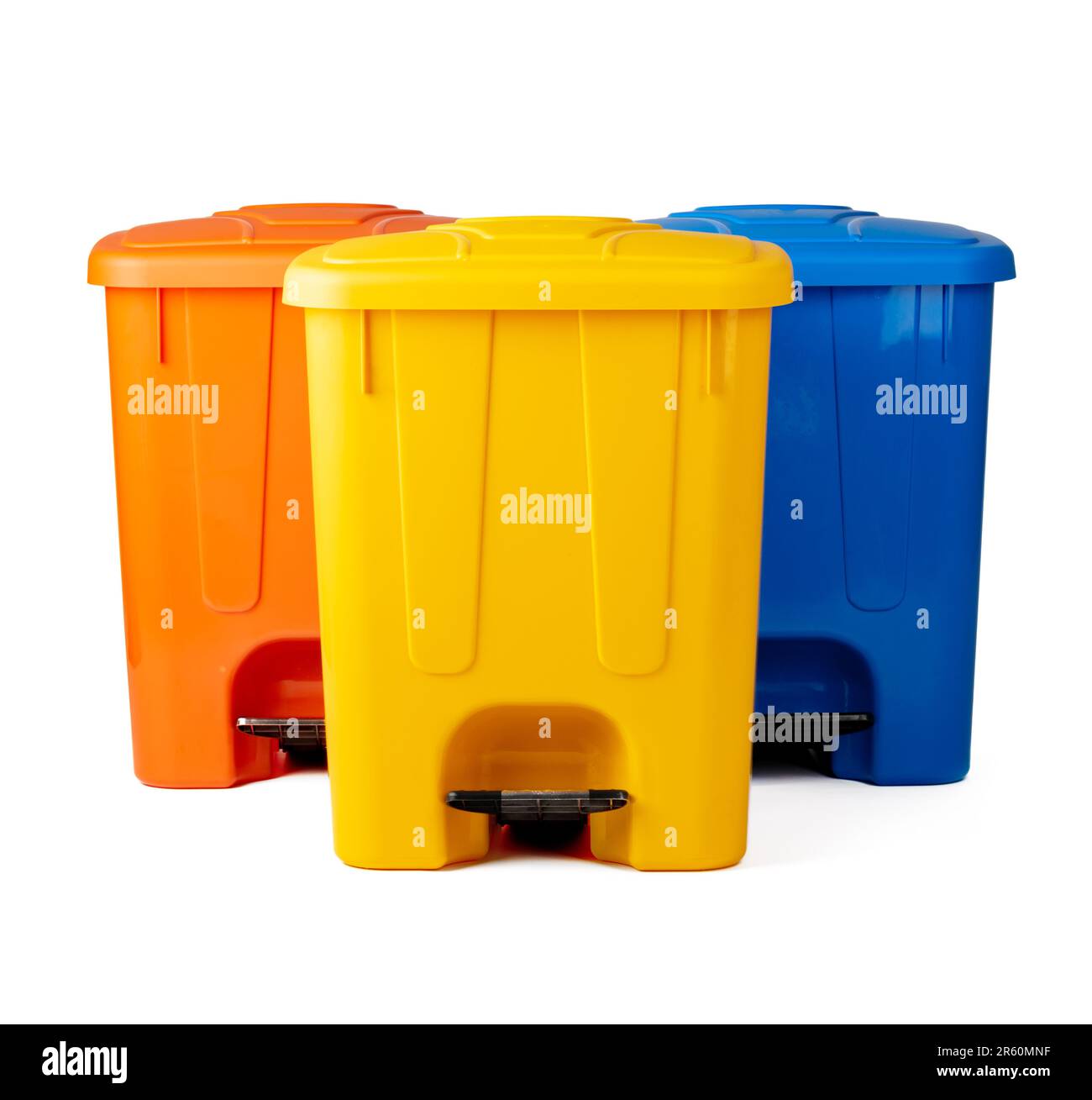 Plastic waste bins isolated on white background Stock Photo - Alamy