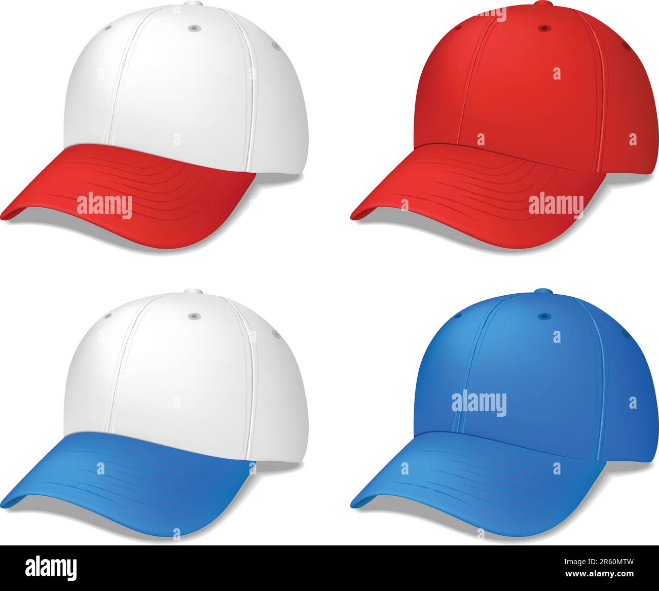 These are realistic blue and/or red baseball caps - They are all vector ...