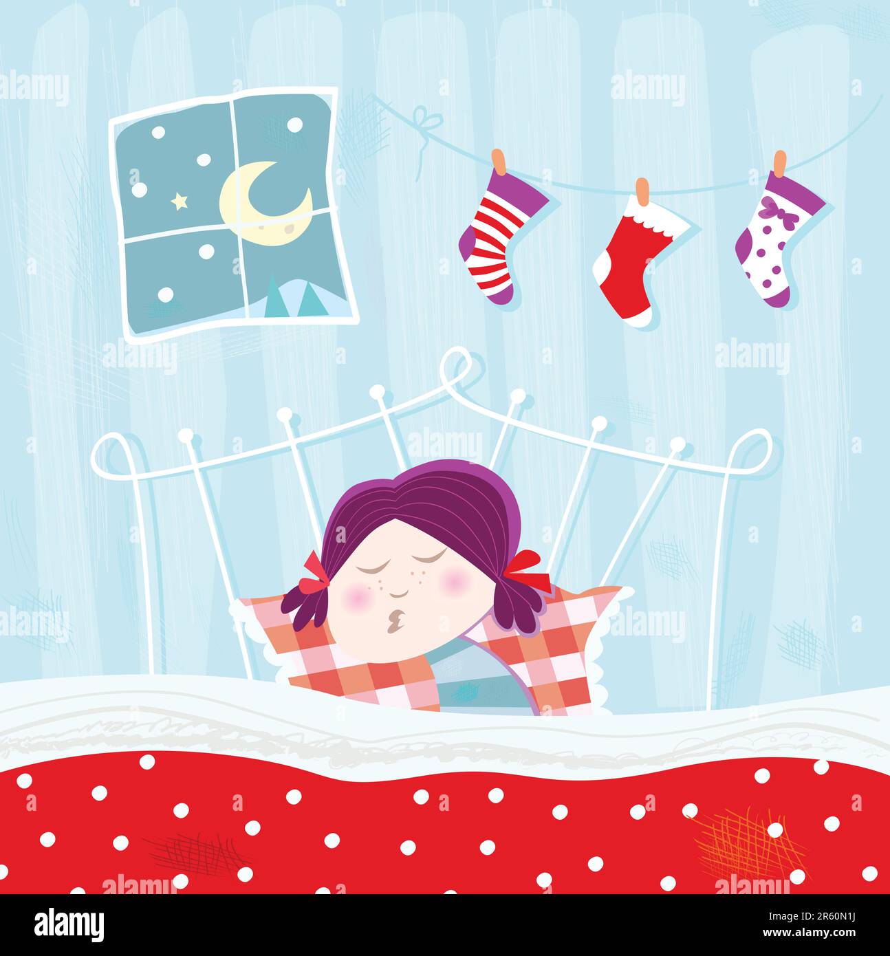 Cute girl is sleeping in bed. Vector Illustration Stock Vector Image ...