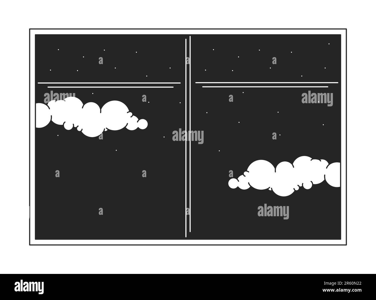 Window view with twilight sky stars line art vector cartoon icon Stock ...