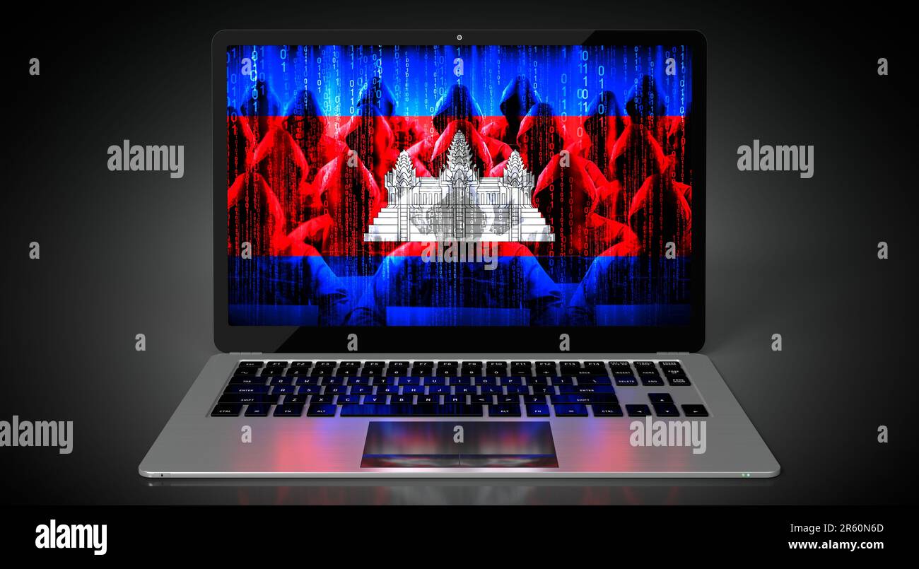Cambodia - country flag and hackers on laptop screen - cyber attack ...