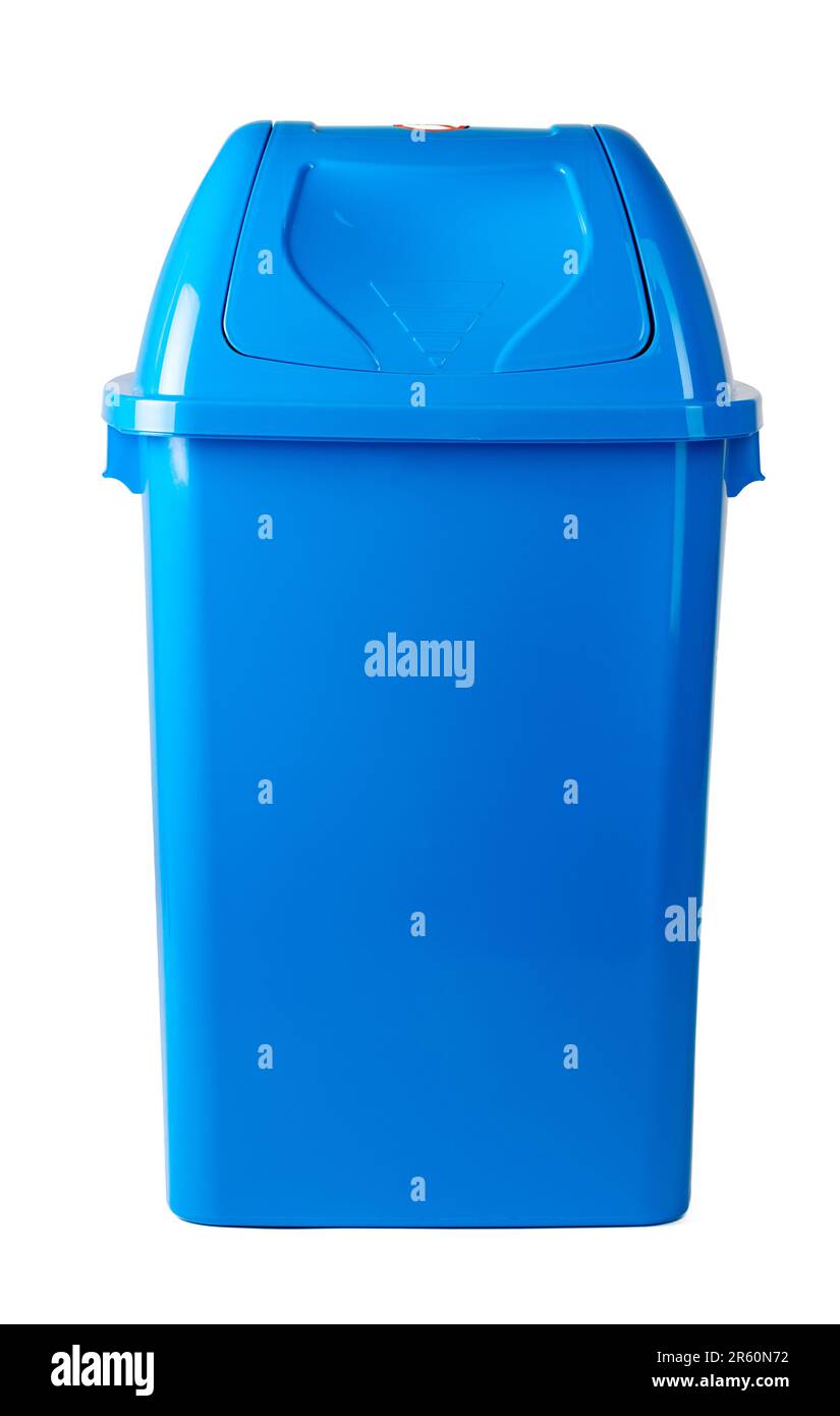 A blue trash bin isolated on white Stock Photo - Alamy