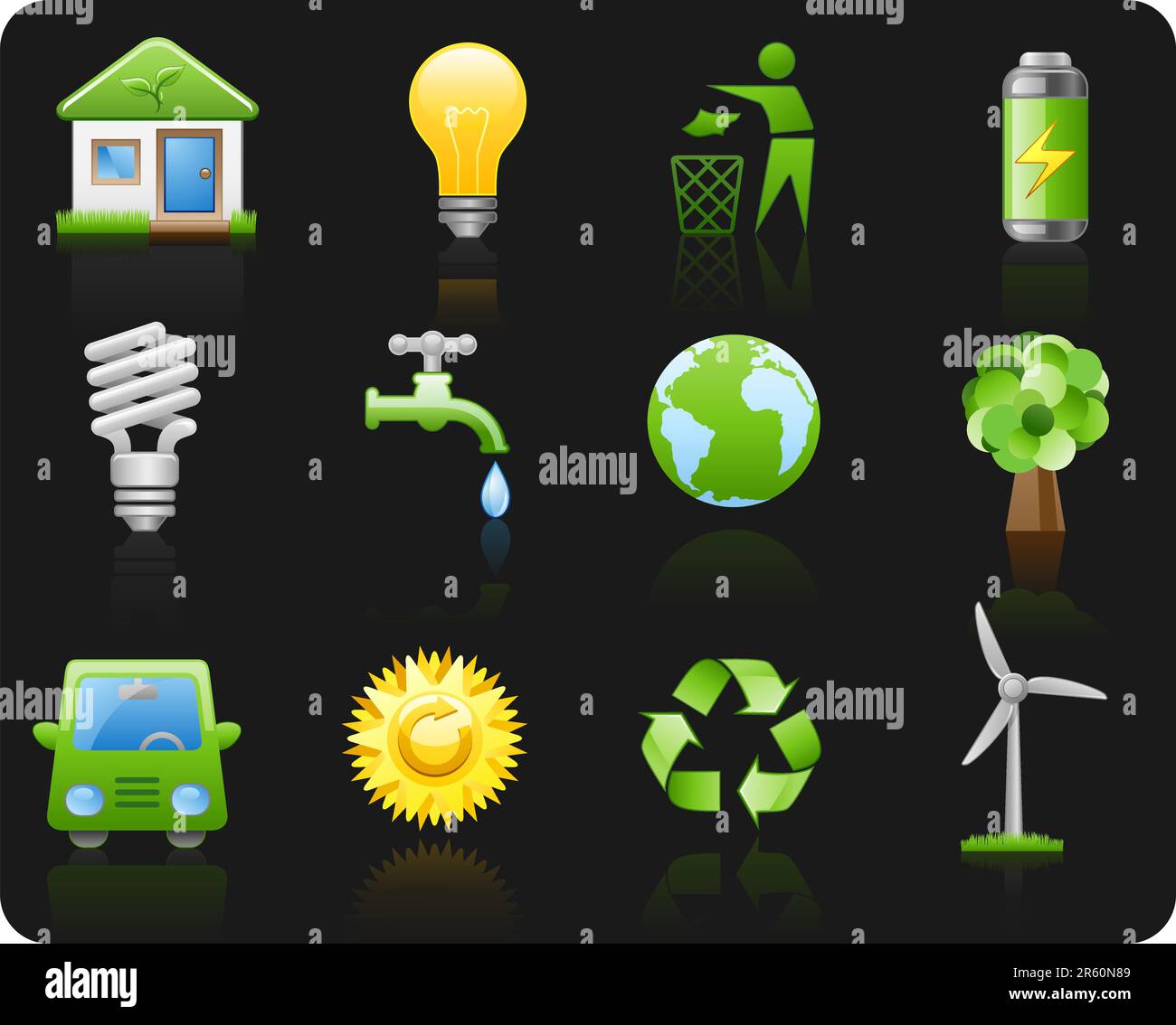 Icon set on a theme Environment black background Stock Vector Image ...