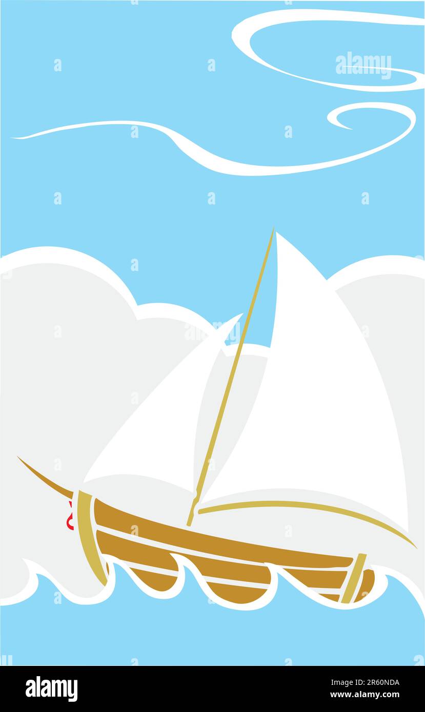 Simple children's boat design sailing on waves at sea Stock Vector ...