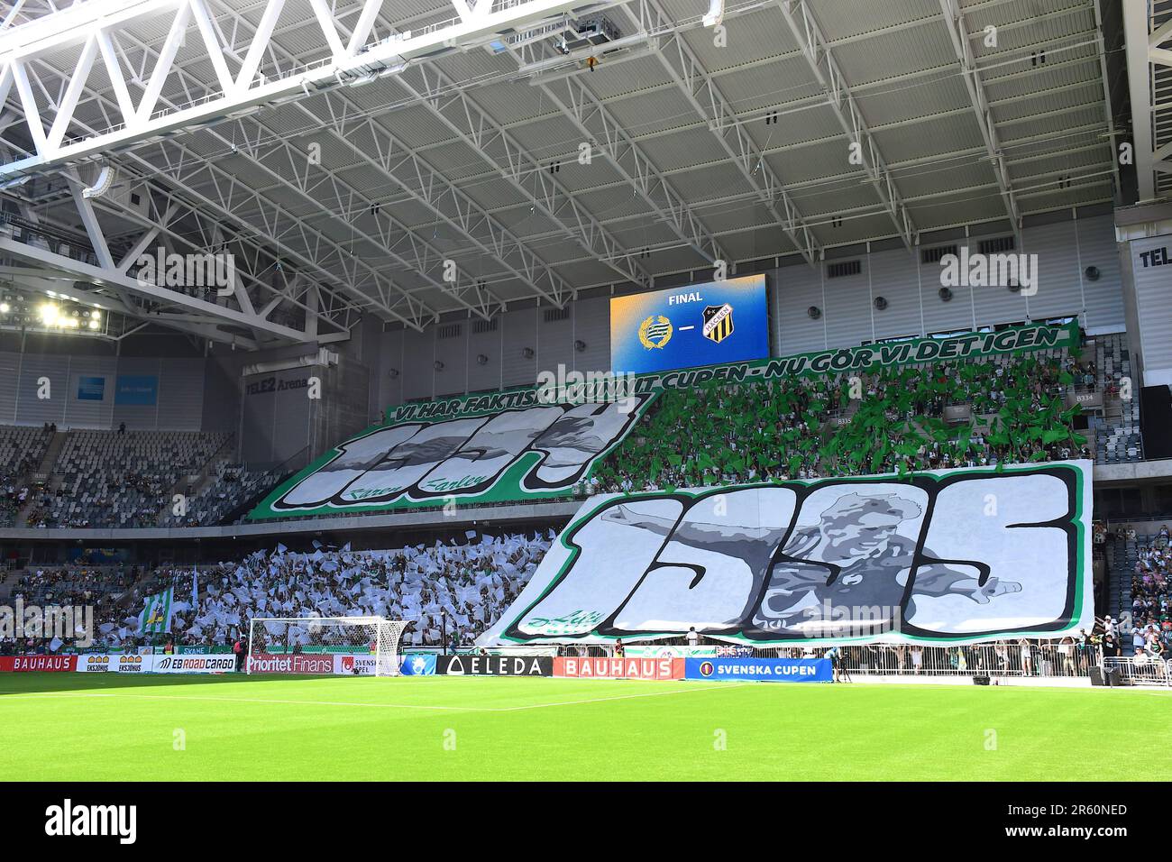 Stockholm, Sweden, June 6th 2023: Hammarby IF FF tifo ahead of the Swedish Cup Final on June 6th ...