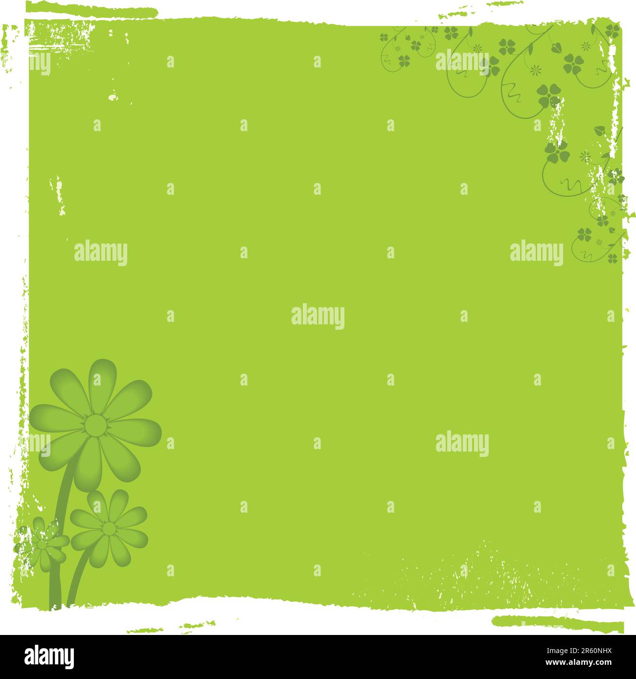 Distressed Green background with daisies and floral corners Stock ...