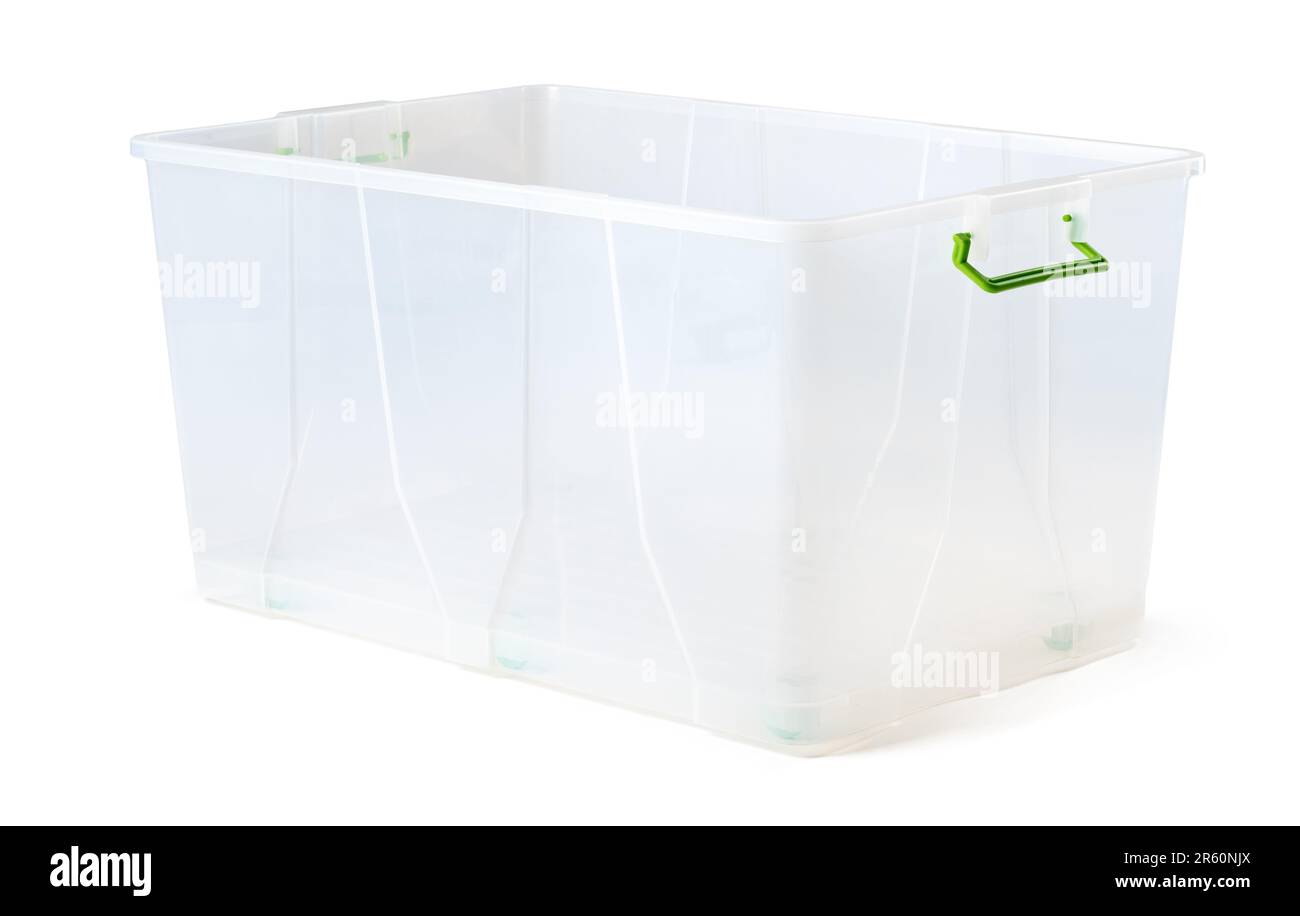 Transparent plastic box isolated on white background Stock Photo - Alamy