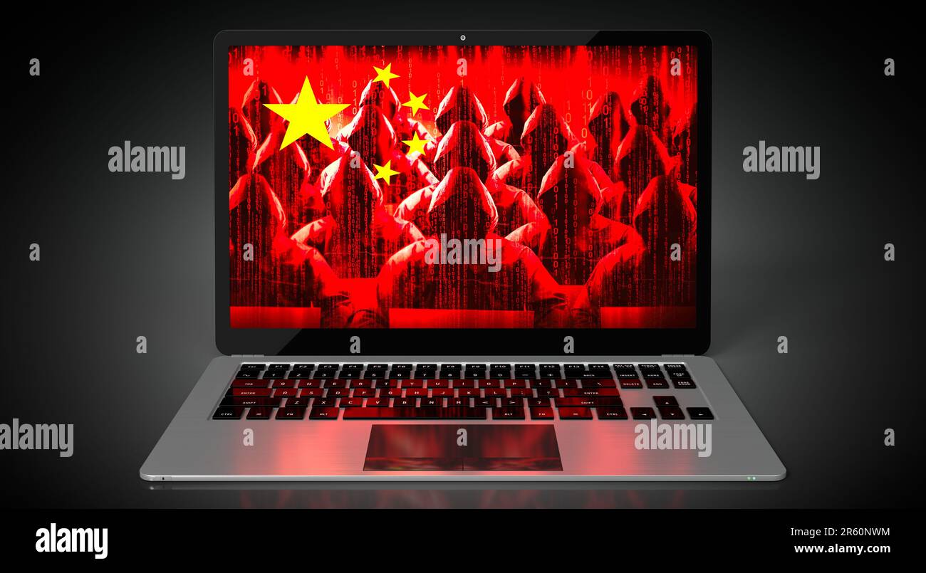 China - country flag and hackers on laptop screen - cyber attack ...