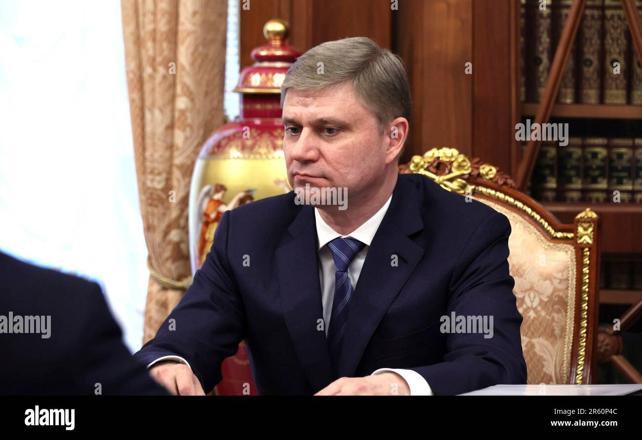 Moscow, Russia. 05th June, 2023. Railways CEO Oleg Belozerov listens ...