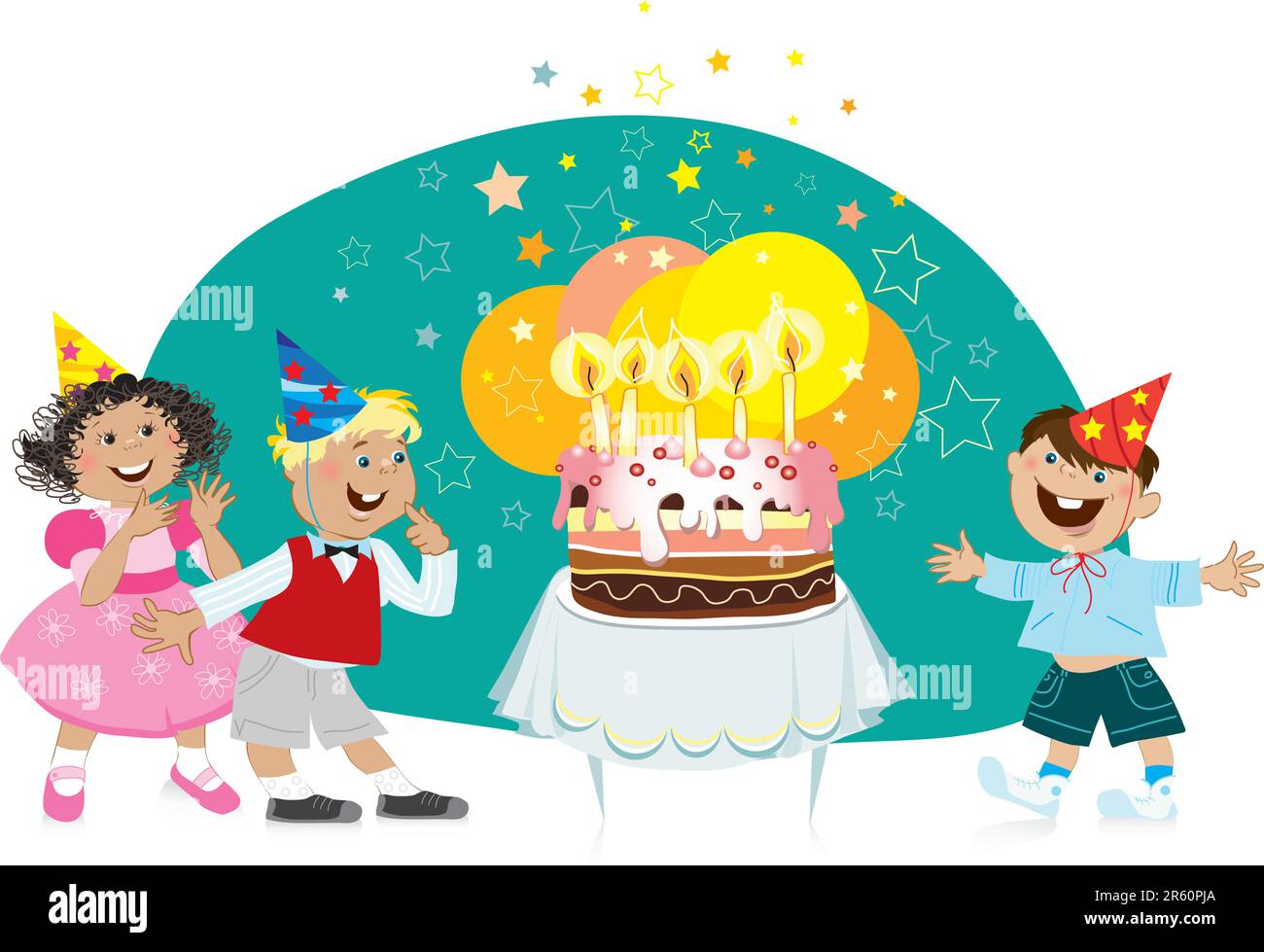 Illustration of kids Birthday Party - kids enjoy a great cake. Every ...