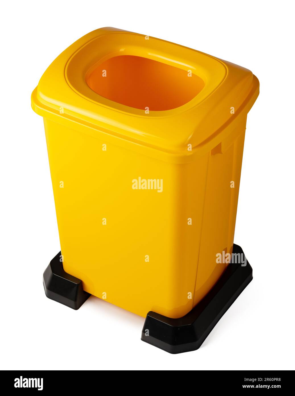 Yellow plastic waste bin isolated on white Stock Photo - Alamy