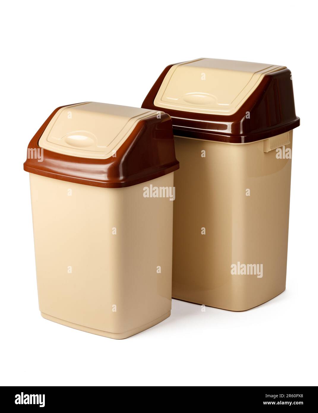 Beige plastic waste bin isolated on white Stock Photo - Alamy