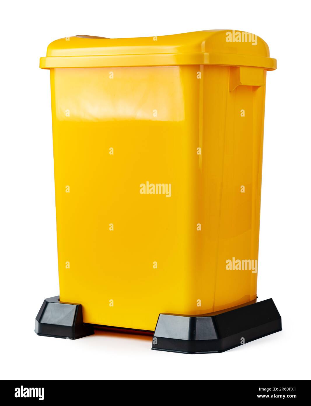 Yellow plastic waste bin isolated on white Stock Photo - Alamy
