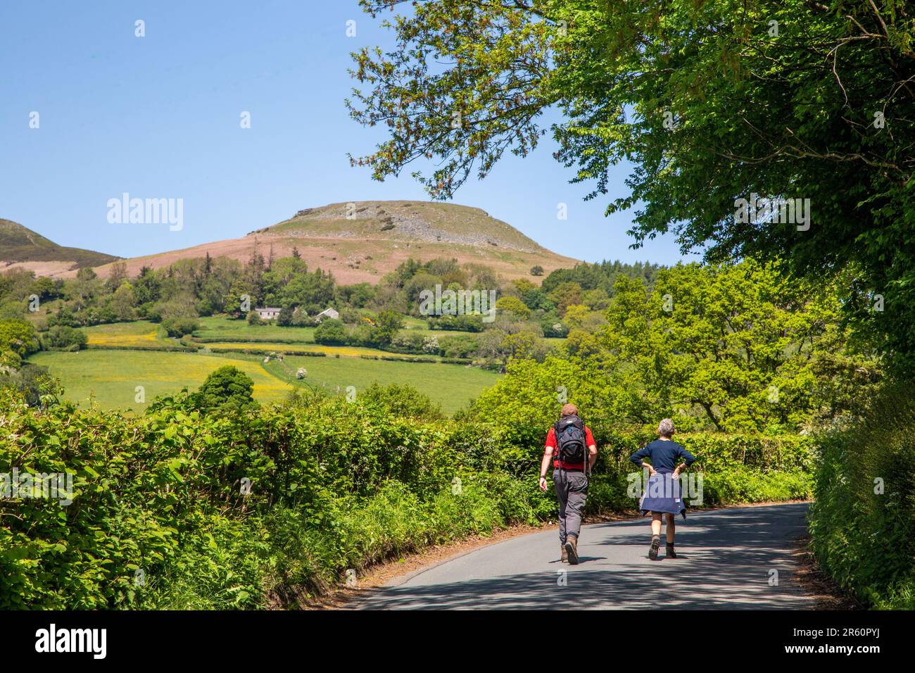 People walking along country lanes in the South Wales countryside at ...