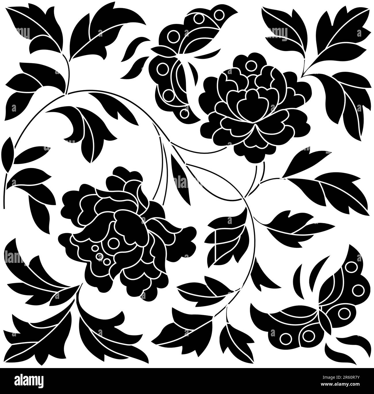 Beautiful flower design drawing Black and White Stock Photos & Images ...