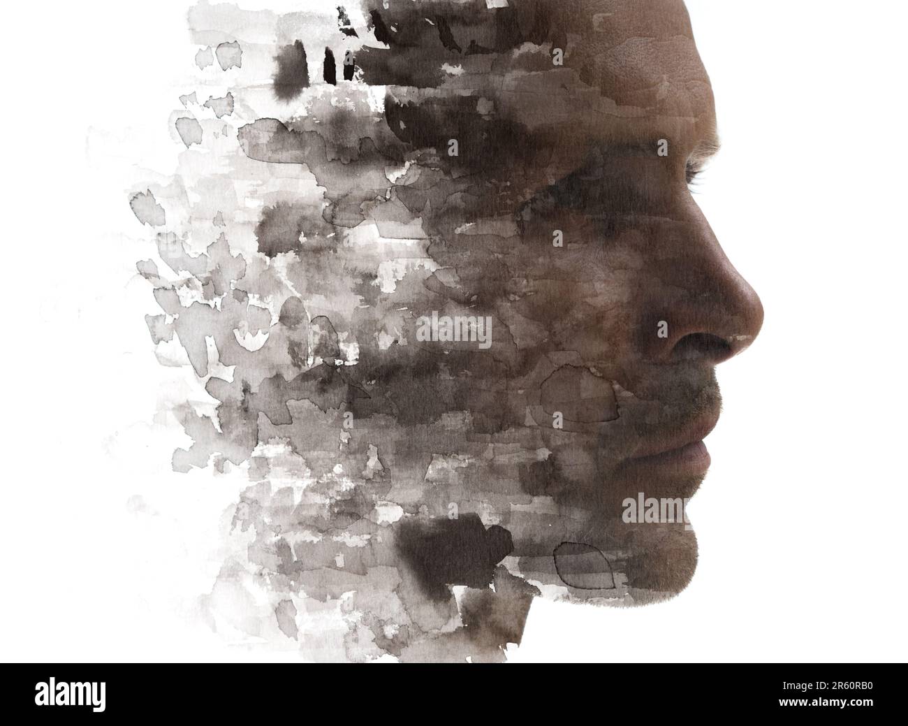 Paintography abstract monochrome profile portrait of a man Stock Photo ...
