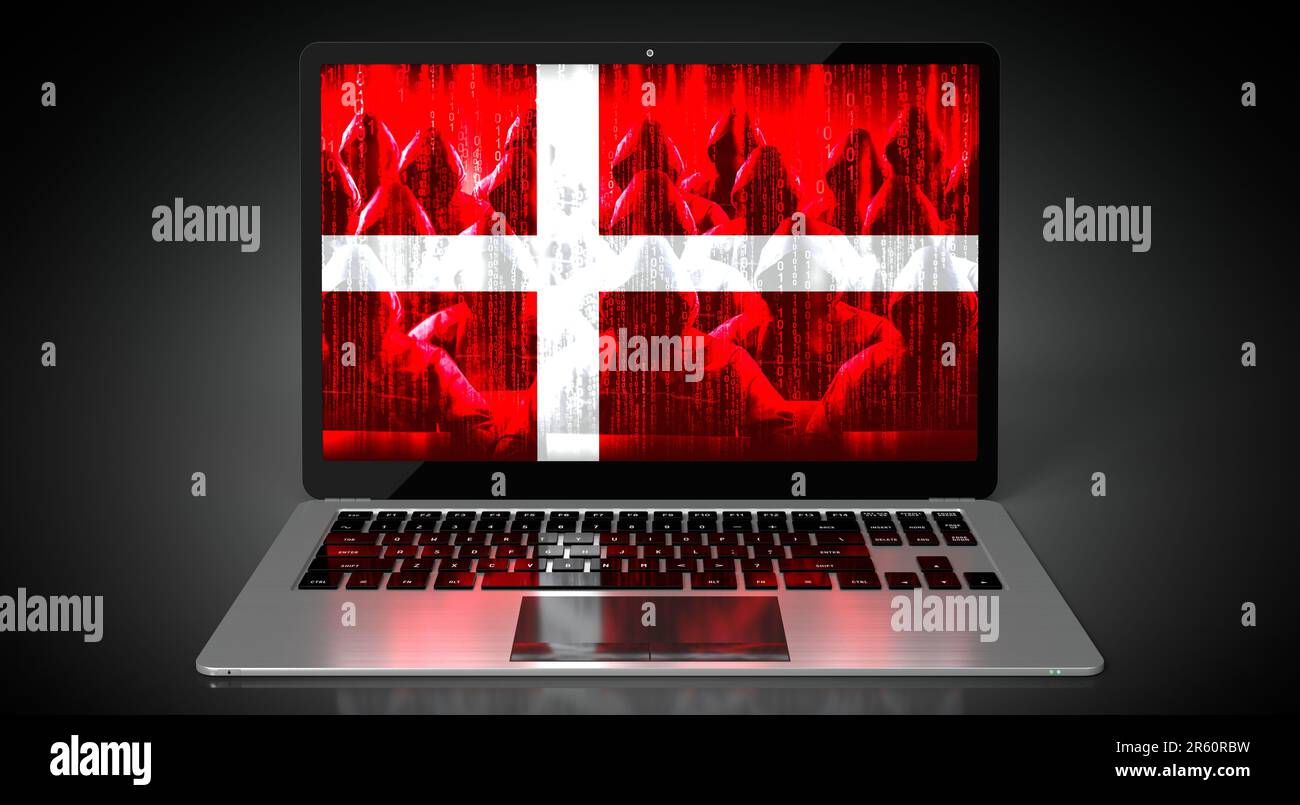 Denmark - country flag and hackers on laptop screen - cyber attack ...