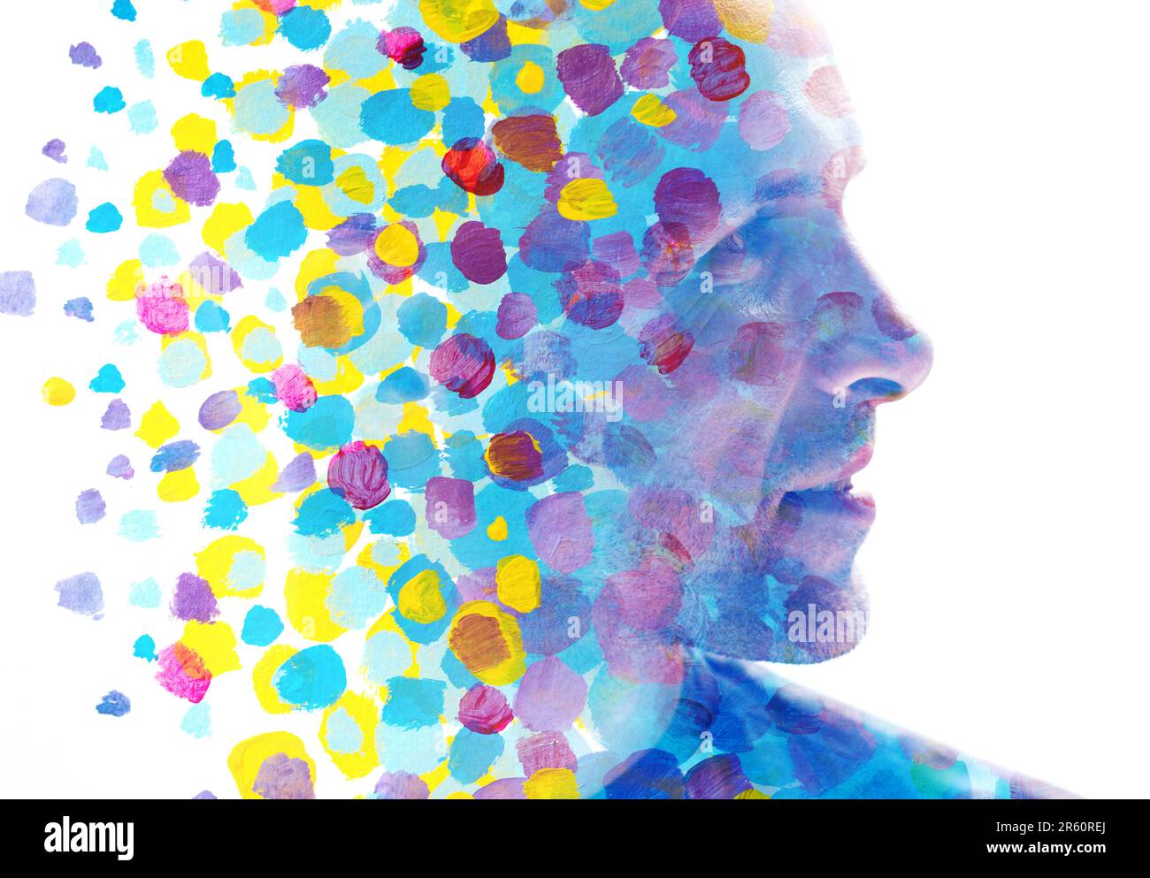 Paintography portrait of a man's profile combined with colorful paint ...
