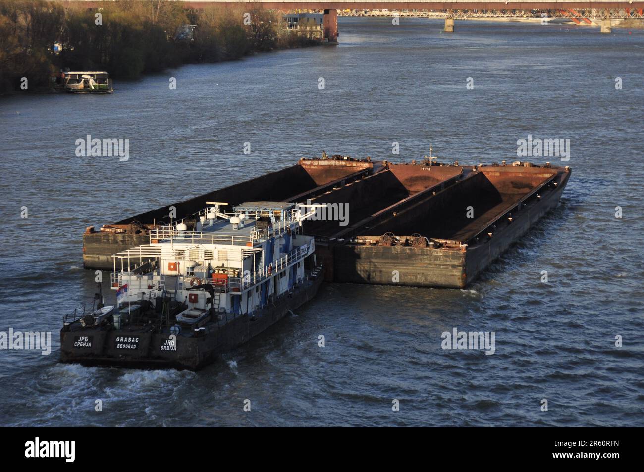 Cargo ship cruising down the river Sava Stock Photo - Alamy Cargo ship cruising down the river Sava Stock Photo - Alamy