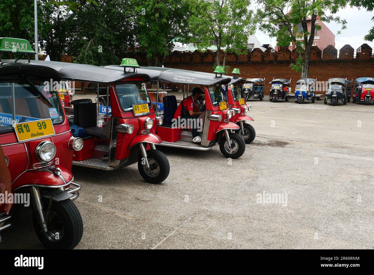 Thai Tuk Tuk taxi at Thapae gate famous place in Chiang-Mai, Thailand ...