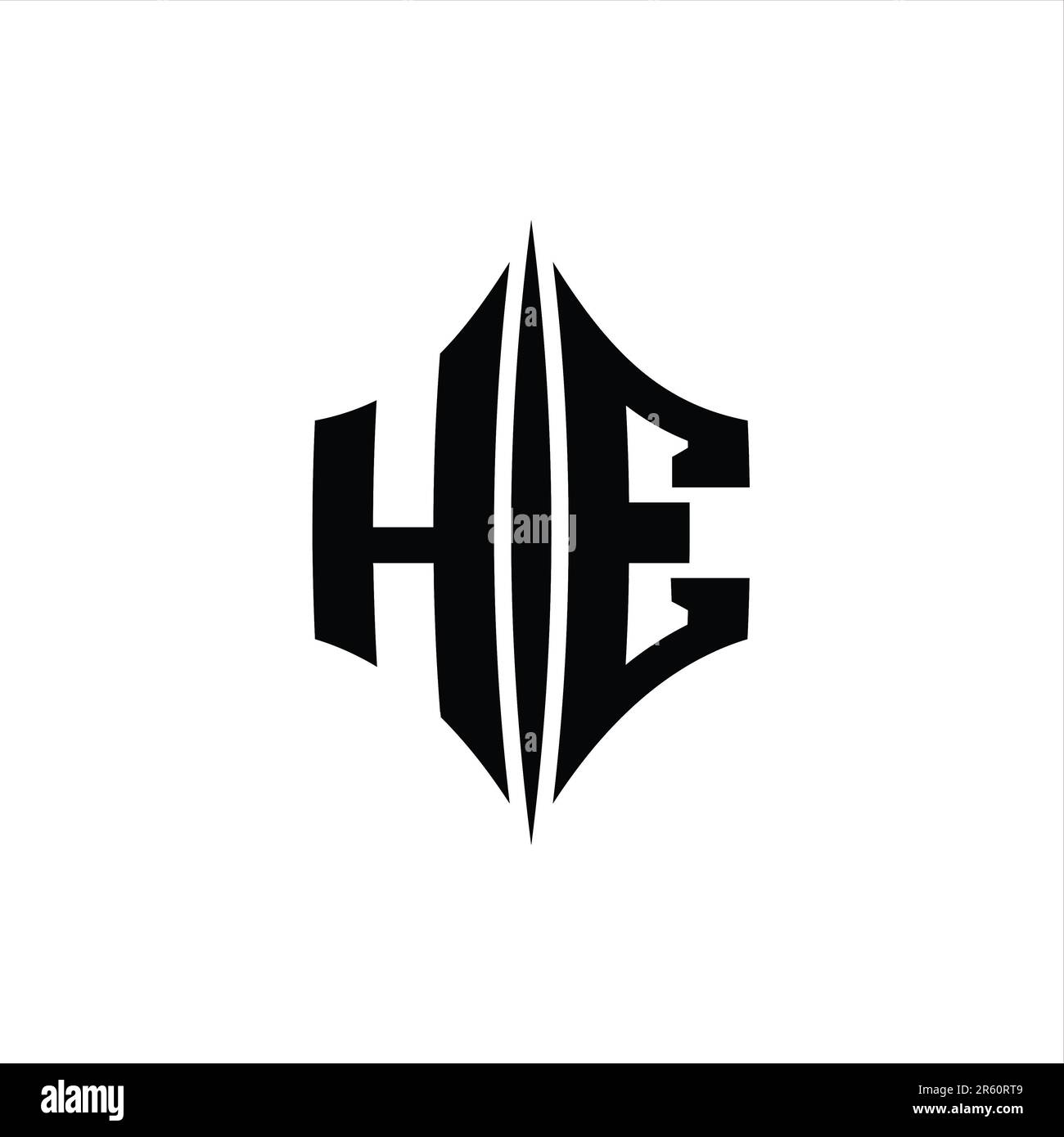 HE Letter Logo monogram hexagon diamond shape with piercing style ...