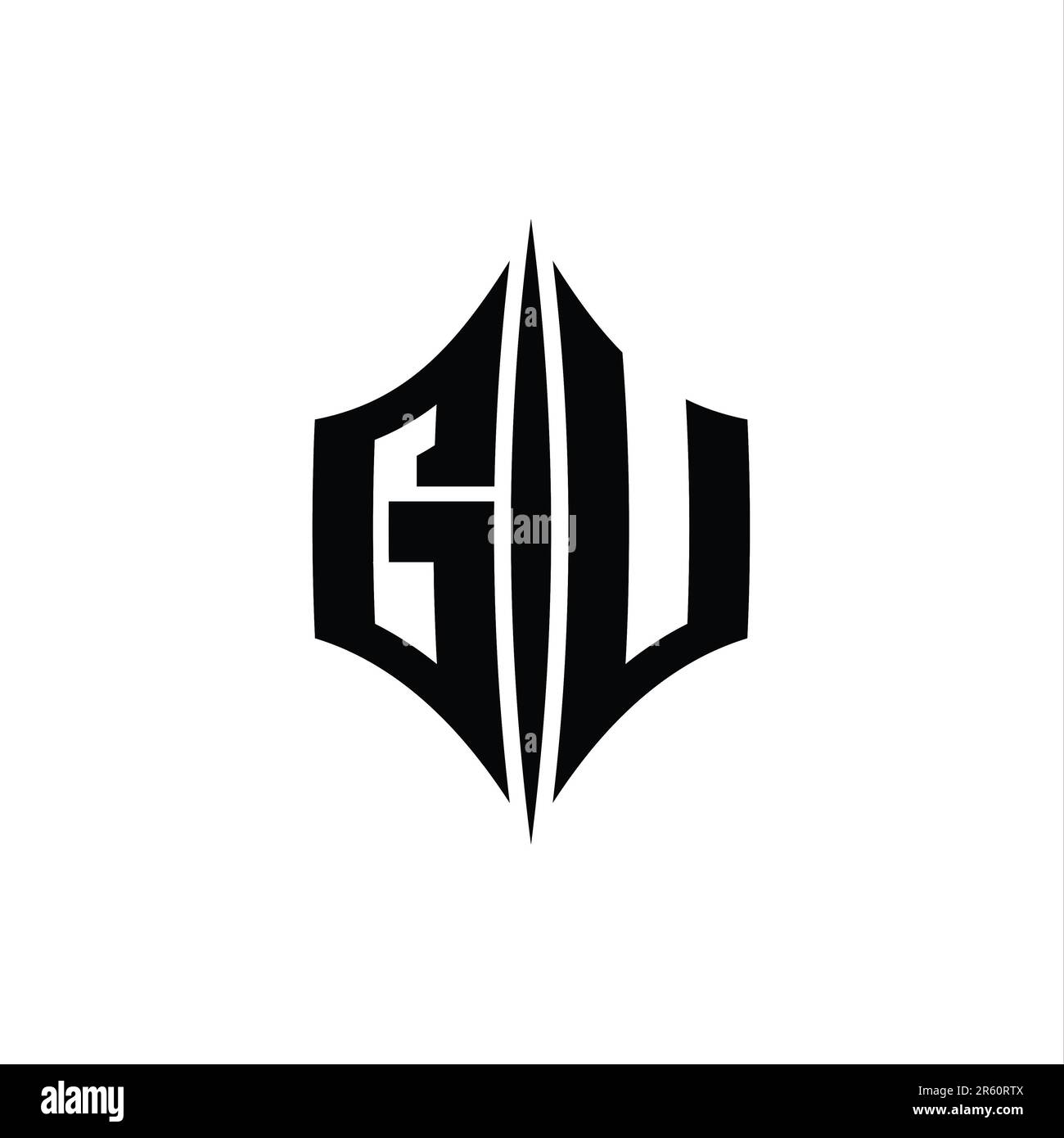 GU Letter Logo monogram hexagon diamond shape with piercing style ...