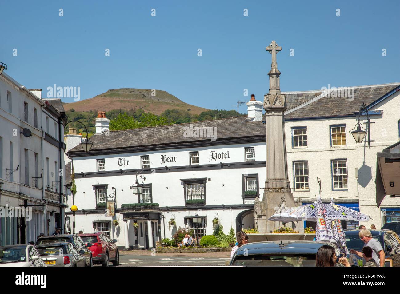 View along High Street in the Powys market town of Crickhowell South ...