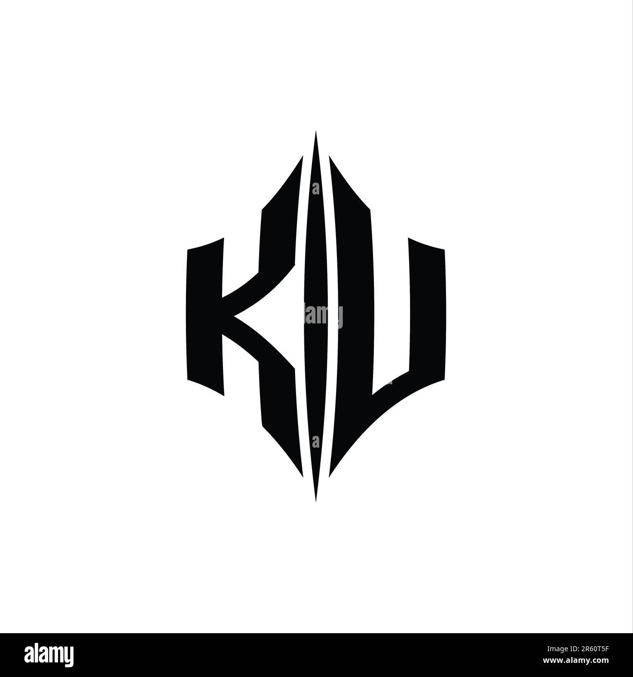 KU Letter Logo monogram hexagon diamond shape with piercing style ...