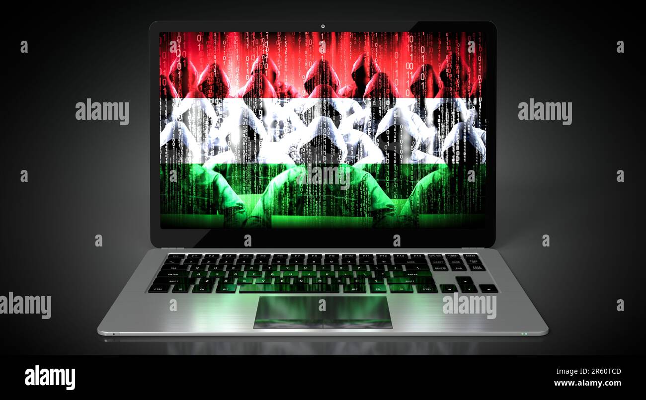Hungary - country flag and hackers on laptop screen - cyber attack ...