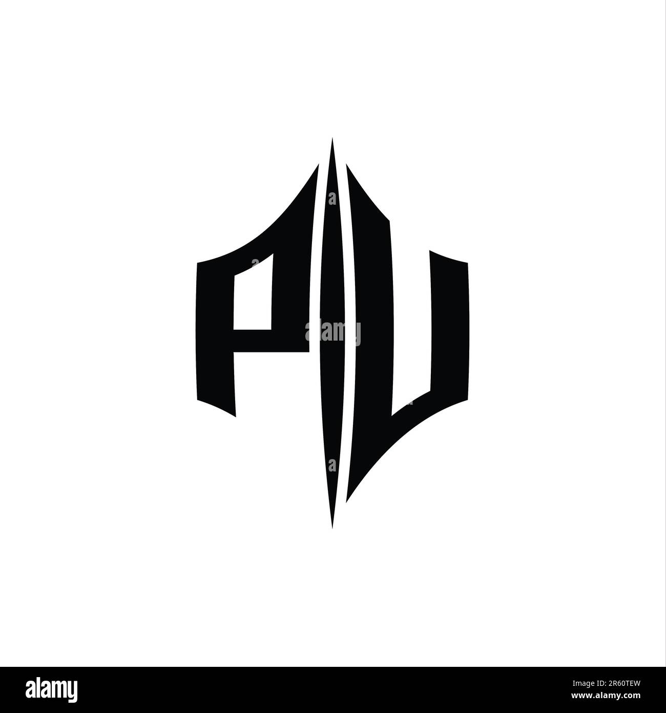 PU Letter Logo monogram hexagon diamond shape with piercing style ...