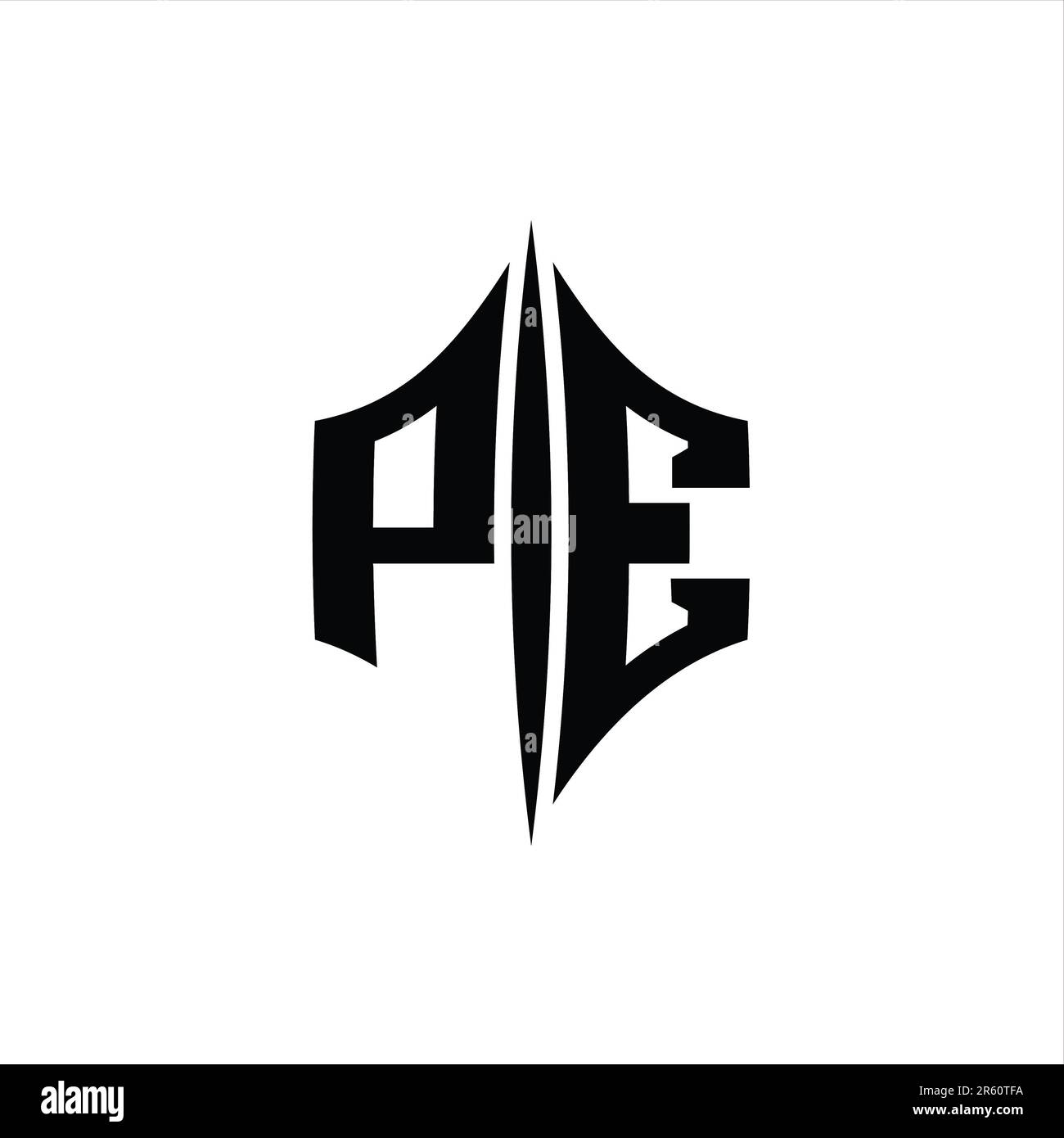 PE Letter Logo monogram hexagon diamond shape with piercing style ...