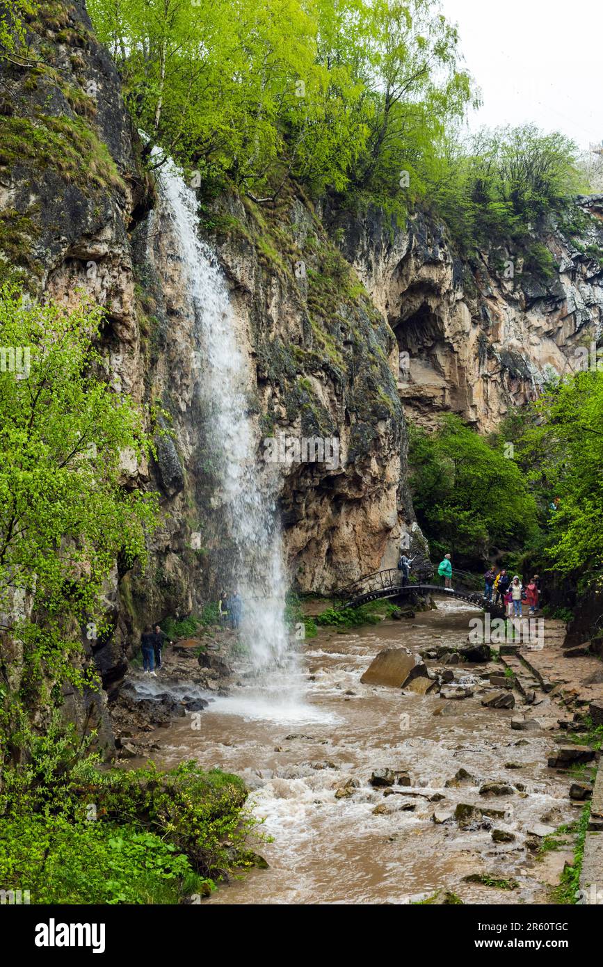 Karachay-Cherkessia, Russia - May 8, 2023: Honey waterfalls are a group ...