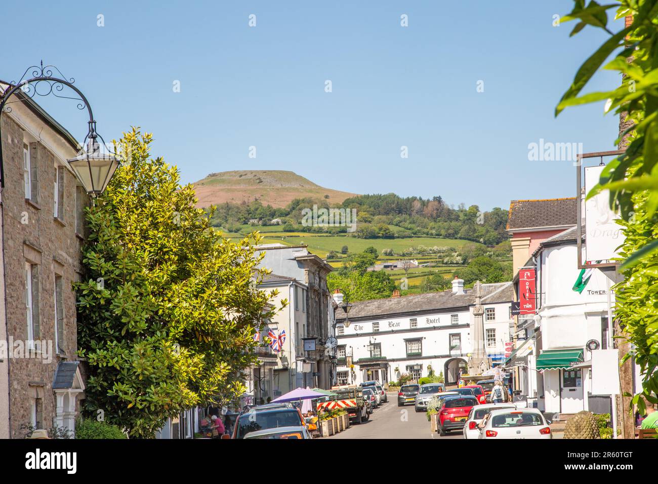 View along High Street in the Powys market town of Crickhowell South ...