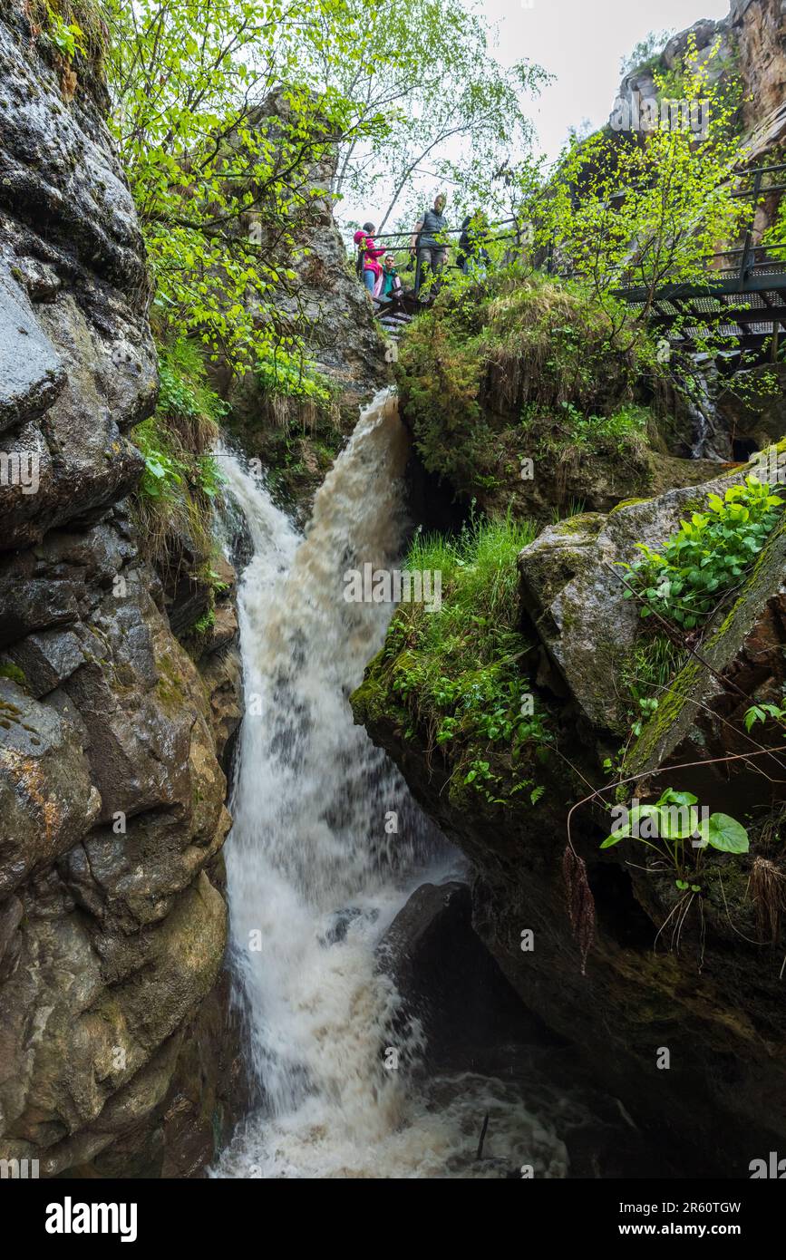 Karachay-Cherkessia, Russia - May 8, 2023: Honey waterfalls are a group ...