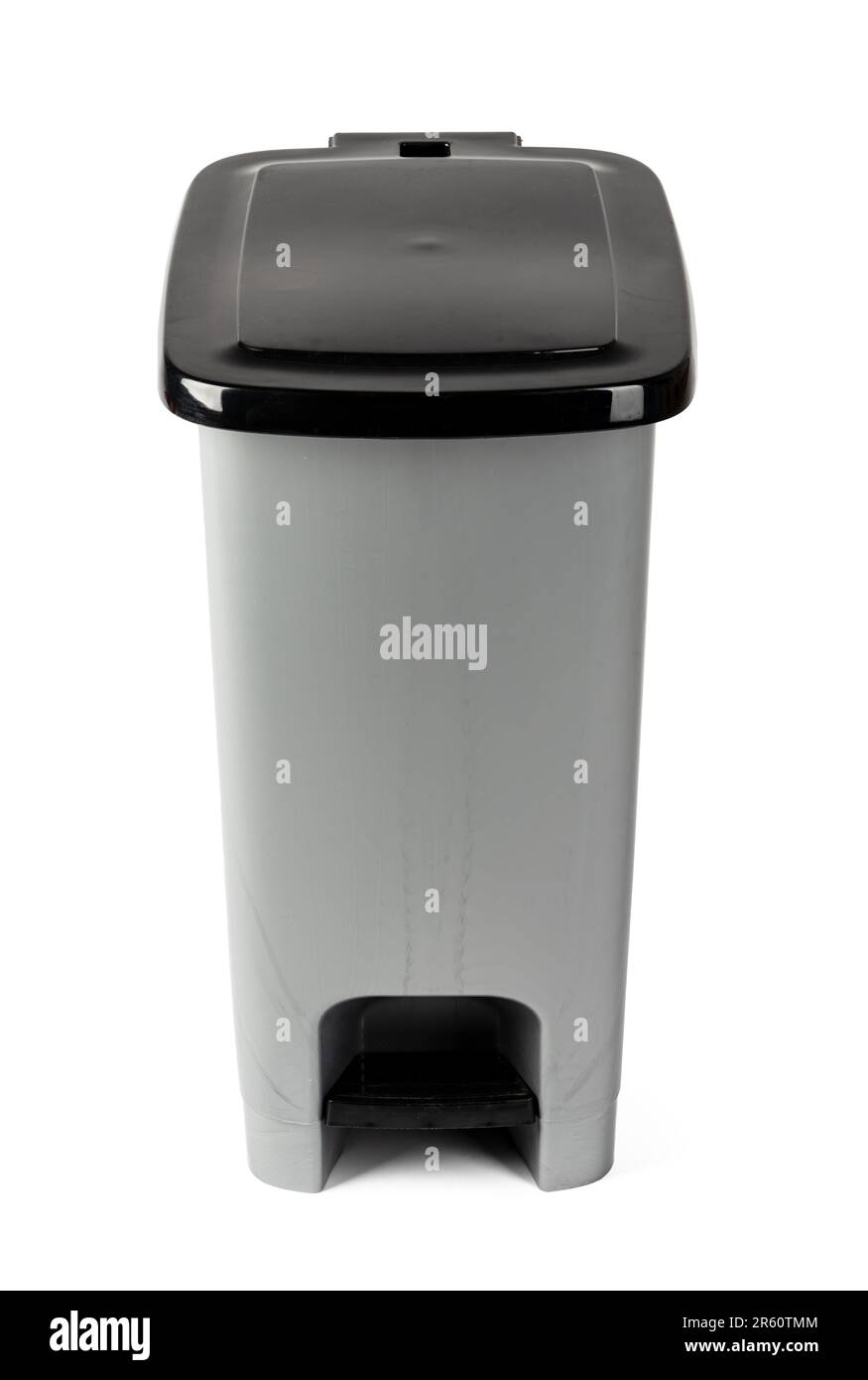 Gray plastic waste bin isolated on white Stock Photo - Alamy