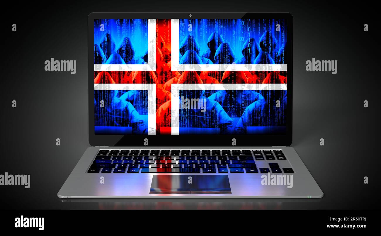 Iceland - country flag and hackers on laptop screen - cyber attack ...