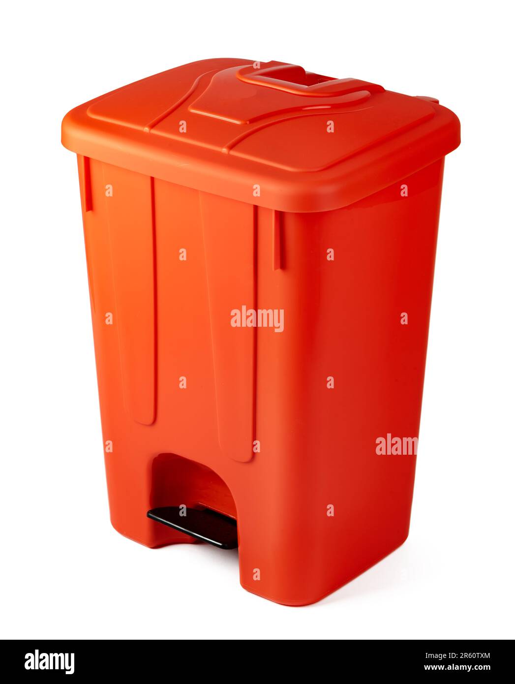 Orange plastic waste bin isolated on white Stock Photo - Alamy