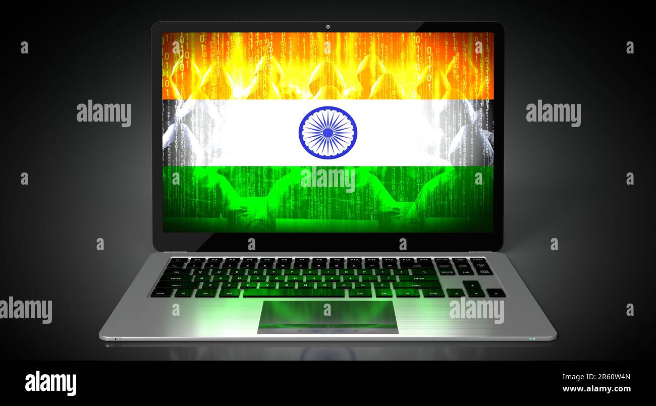 India - country flag and hackers on laptop screen - cyber attack ...