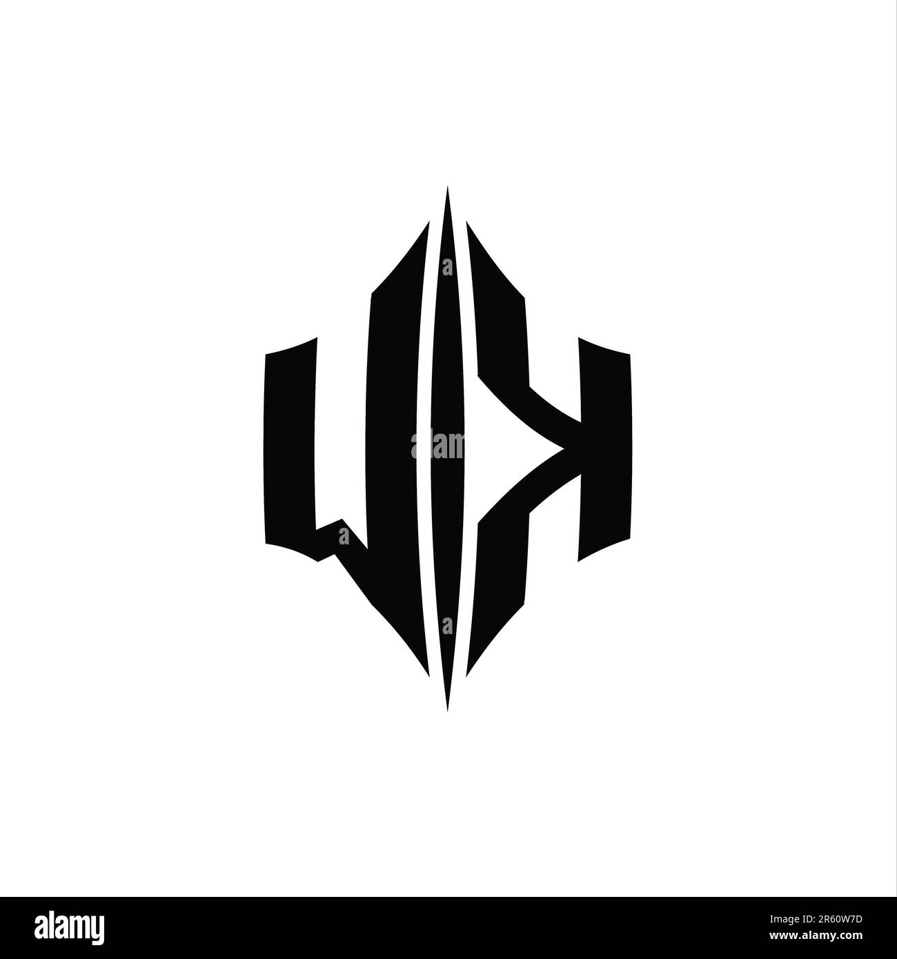 WK Letter Logo monogram hexagon diamond shape with piercing style ...
